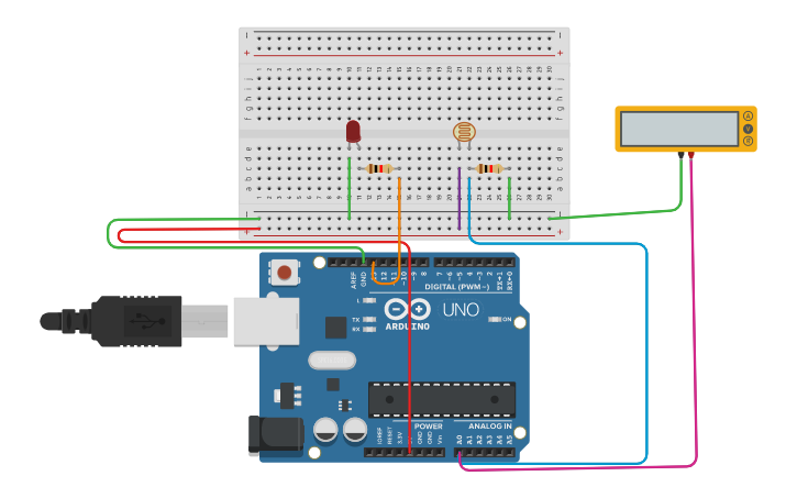 Circuit design LDR CONTROLLED LED | Tinkercad