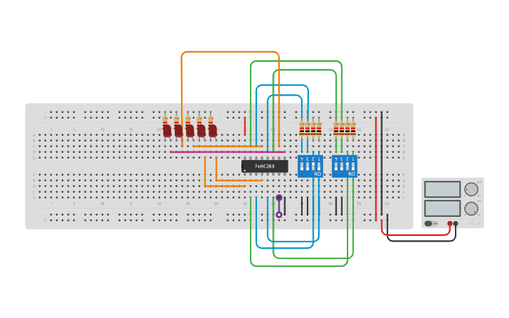 Circuit design 4-bit adder (74283) - Tinkercad