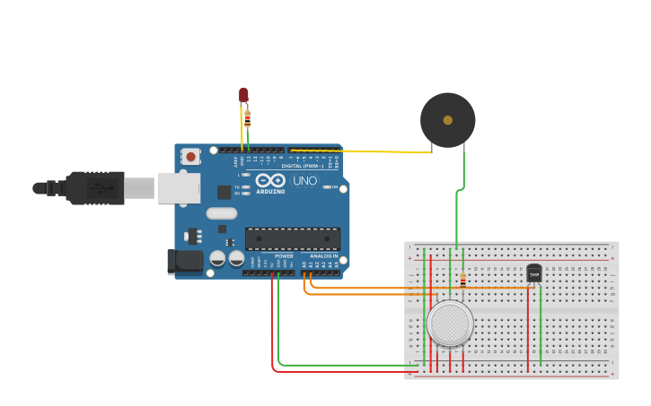 Circuit design Fire alarm using Arduino - Tinkercad