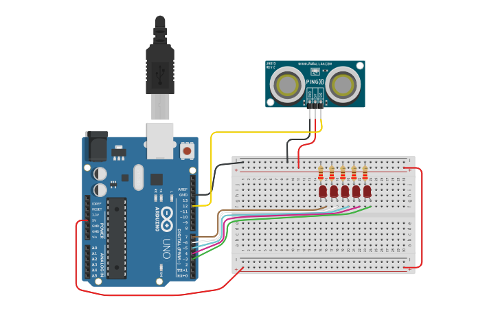 Circuit Design Ultrasonic Distance Sensor Tinkercad