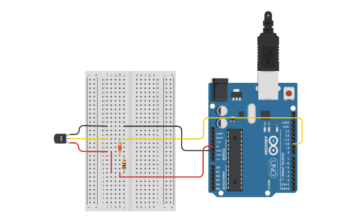 Circuit design Sensor de temperatura DS18B20 - Tinkercad