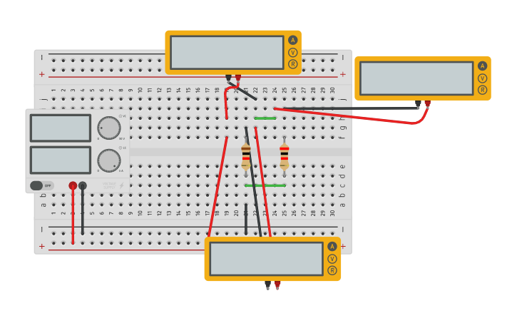 Circuit design Parallel Resistor as a Current Divider - Tinkercad
