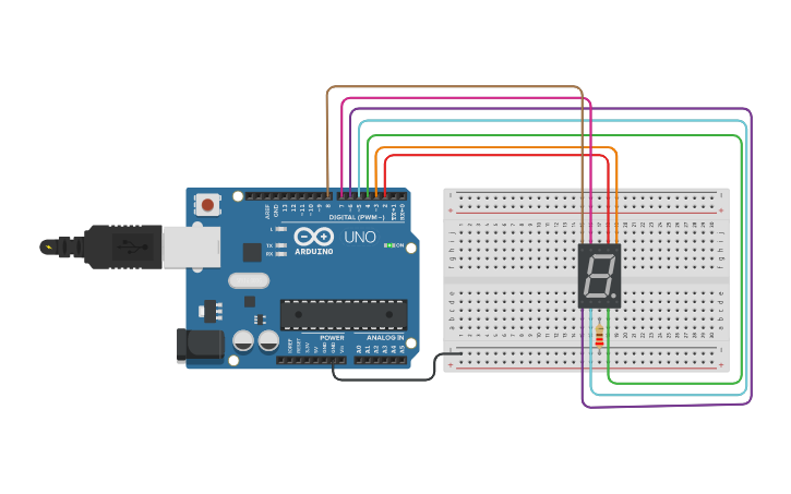 Circuit design Atividade - Display de 7 Seguimentos - Tinkercad Circuit design Atividade - Display de 7 Seguimentos - Tinkercad