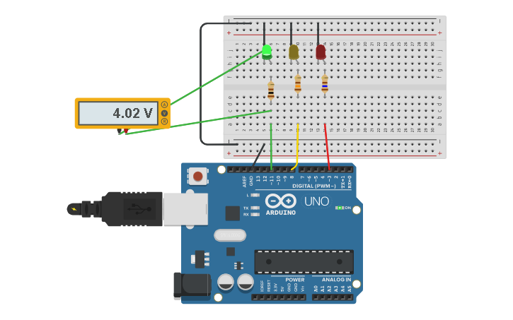 Circuit design Atividade Microcontroladores - Semáforo (TinkerCad) - Tinkercad