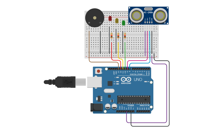 Circuit design ultrasonic sensor - Tinkercad