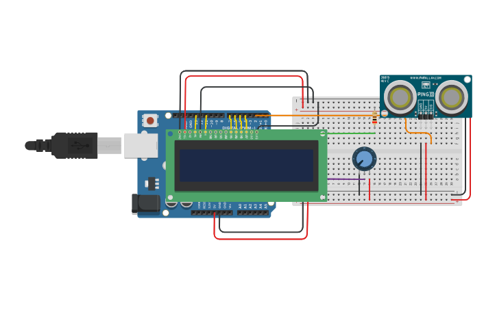 Circuit design Medidor de distancia - Tinkercad