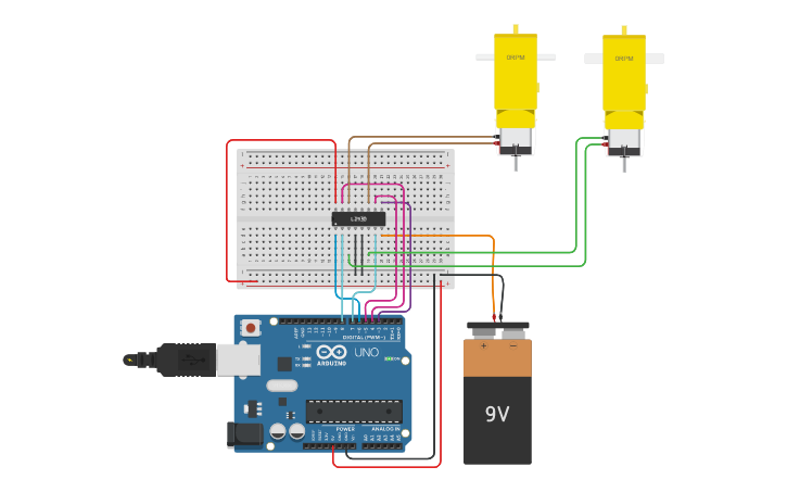 Circuit design Moteur CC avec L298N robot 2nd SI (2 moteurs) - Tinkercad