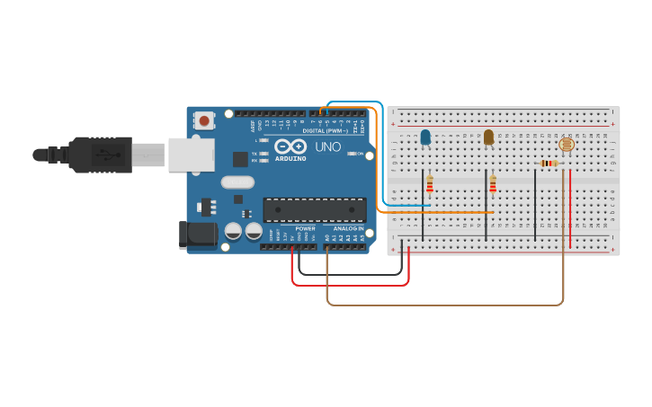 Circuit design LDR and Functions | Tinkercad