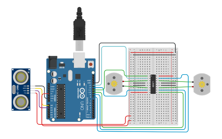 Circuit design ROBOT OBSTACLES AVOID - Tinkercad