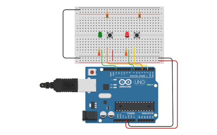 Circuit design active pullup and pulldown - Tinkercad