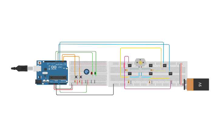 Circuit Design Arduino Using H Bridge Using Mosfet Tinkercad