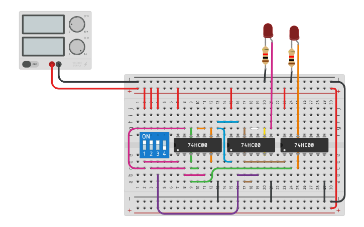 Circuit design full adder using nand gates - Tinkercad