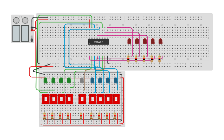 Circuit design 4 bit adder - Tinkercad