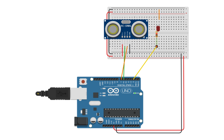 Circuit design Interfacing Ultrasonic Sensor-19BTRRA022 - Tinkercad Circuit design Interfacing Ultrasonic Sensor-19BTRRA022 - Tinkercad