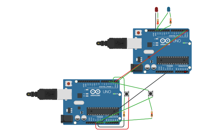 Circuit design Copy of Serial communication LED & button - Tinkercad