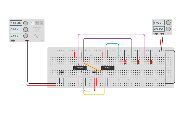 Circuit design 3 bit up counter - Tinkercad