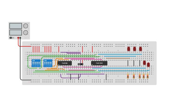 Circuit design 4 BIT BINARY SUBTRACTOR - Tinkercad