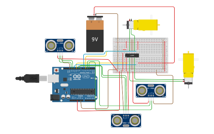 Circuit Design Three Distance Sensors Tinkercad