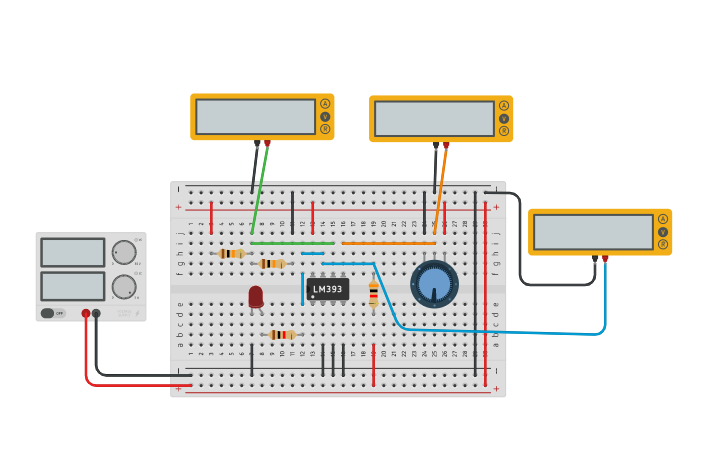 Circuit design Comparador con AO LM393 - Tinkercad