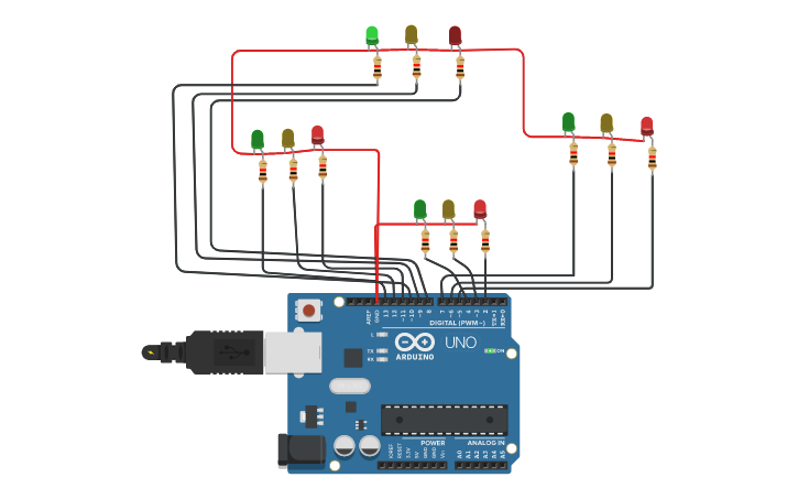 Circuit design TRAFFIC LIGHTS - Tinkercad