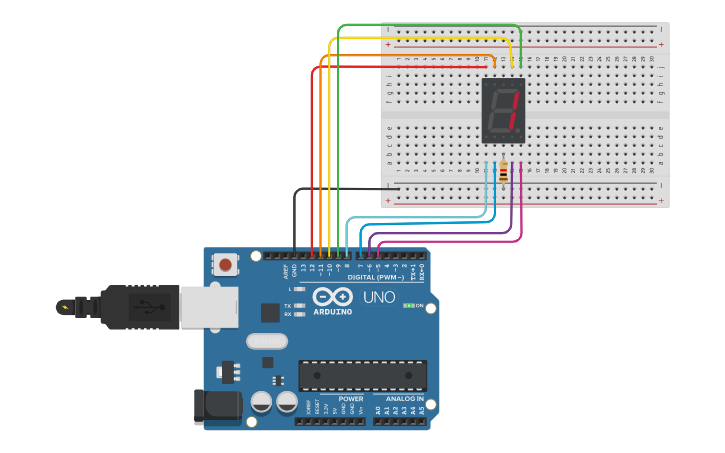 Circuit design COUNTING 7 SEGMENT - Tinkercad