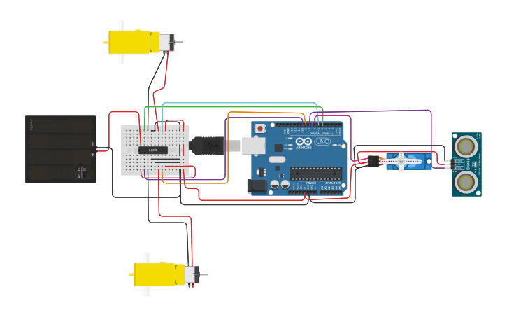 Circuit Design Obstacle Avoiding Robot Car Tinkercad