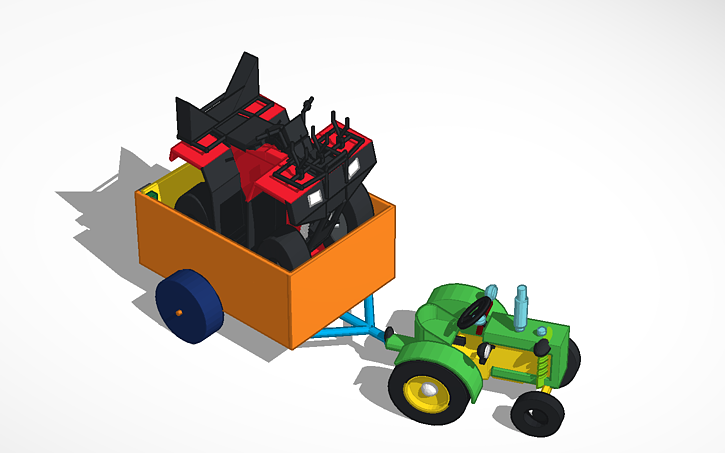 3D design tractor with trailer and atv | Tinkercad