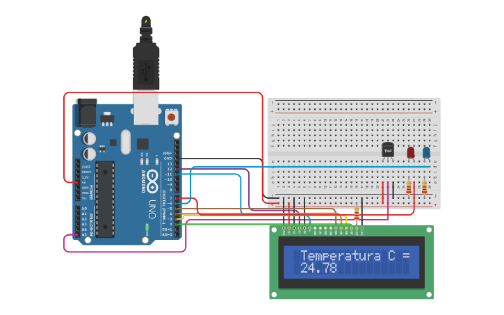 Circuit design Sistemas Embarcados sensor temperatura | Tinkercad