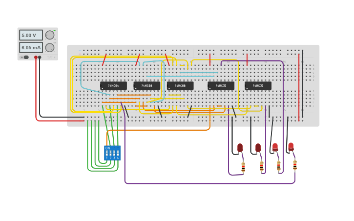 Circuit design binary to excess-3 - Tinkercad
