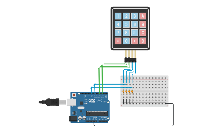 Circuit Design Teclado 4x4 Loop Tinkercad