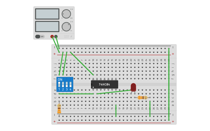 Circuit design NOT gate - Tinkercad