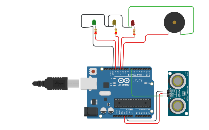 Circuit design Car Parking with Ultrasonic sensor | Tinkercad