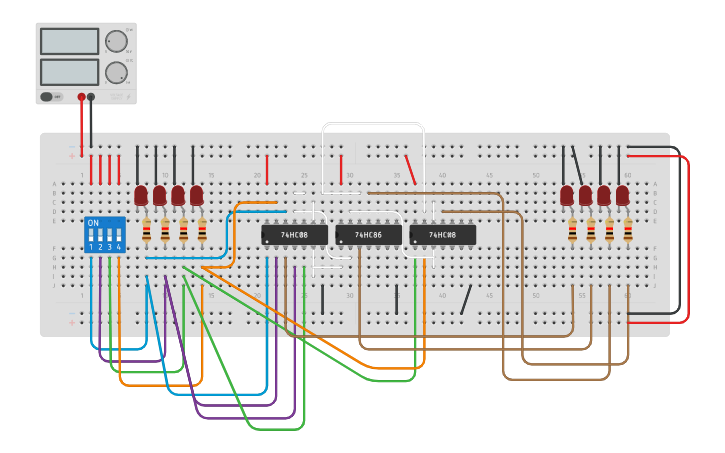 Circuit design 2-bit multiplier - Tinkercad