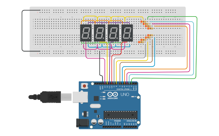Circuit design Relógio Digital de 4 Digitos - Tinkercad