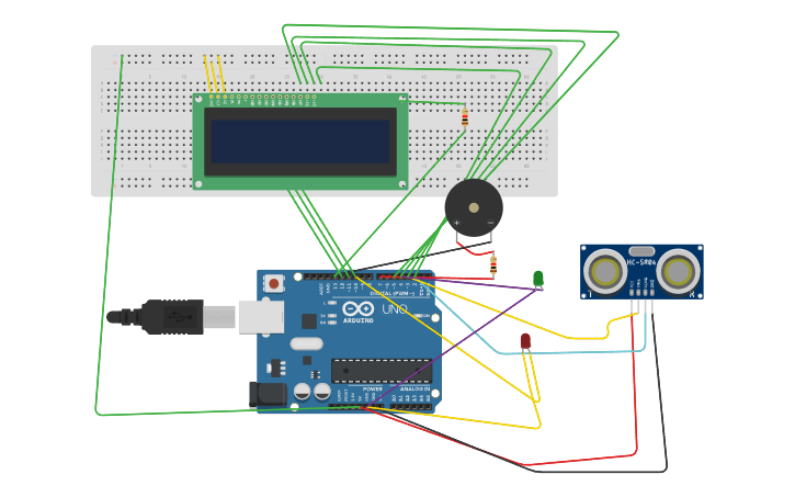 Circuit design ultrasonic sensor - Tinkercad