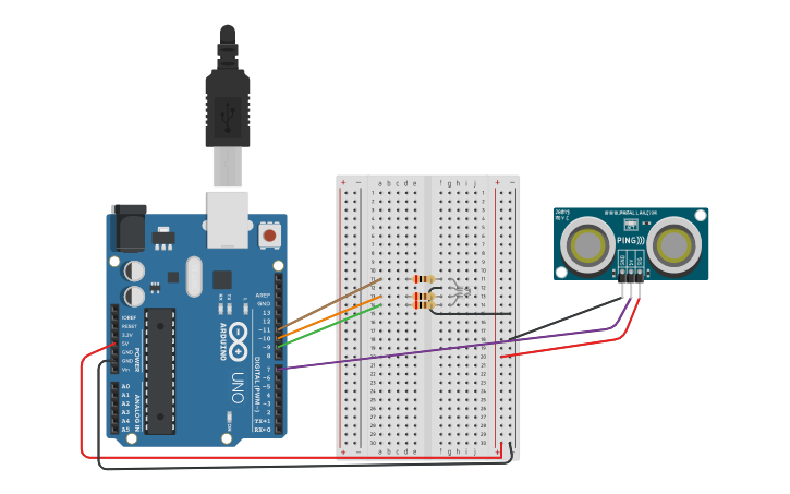 Circuit Design Ultrasonic Sensor And Rgb Led Tinkercad