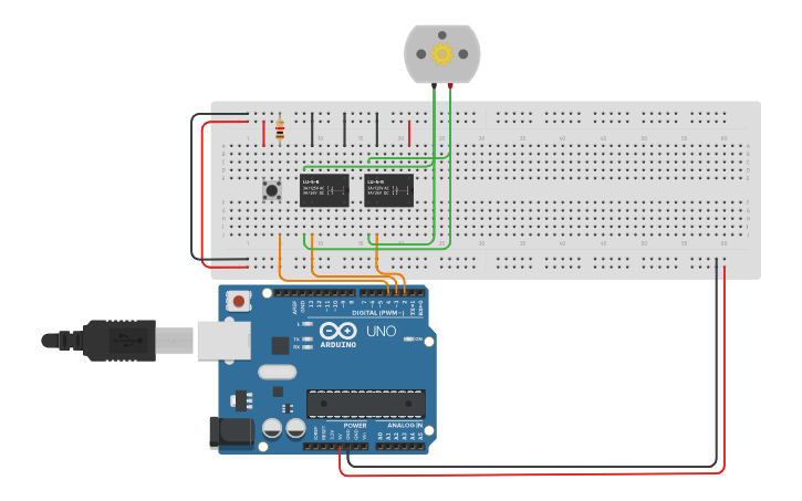 Circuit design Motor controlled by relays - Tinkercad