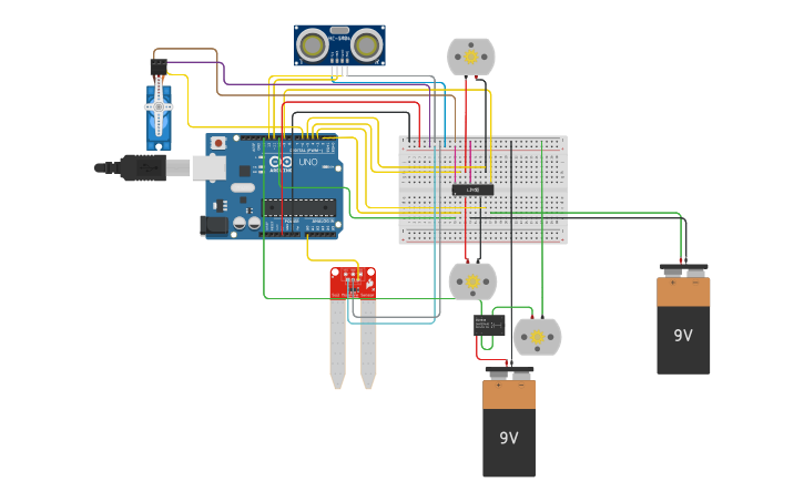 Circuit design AUTOMATIC PLANT WATERING BOT - Tinkercad