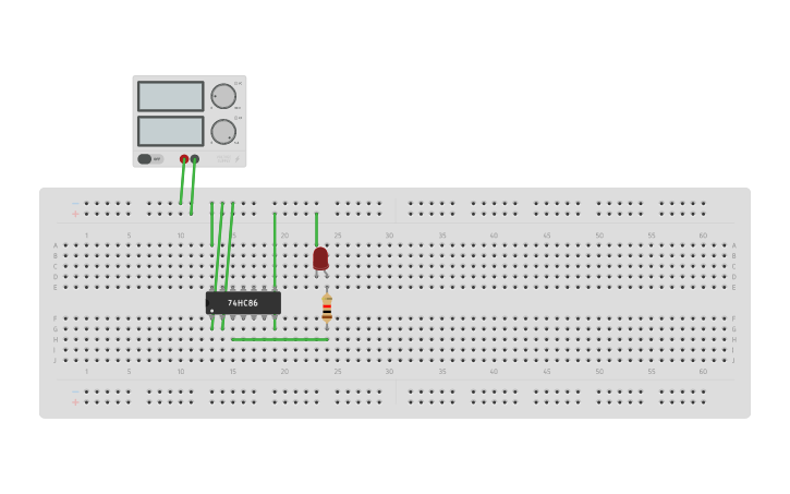 Circuit design XOR gate 74LS86 | Tinkercad