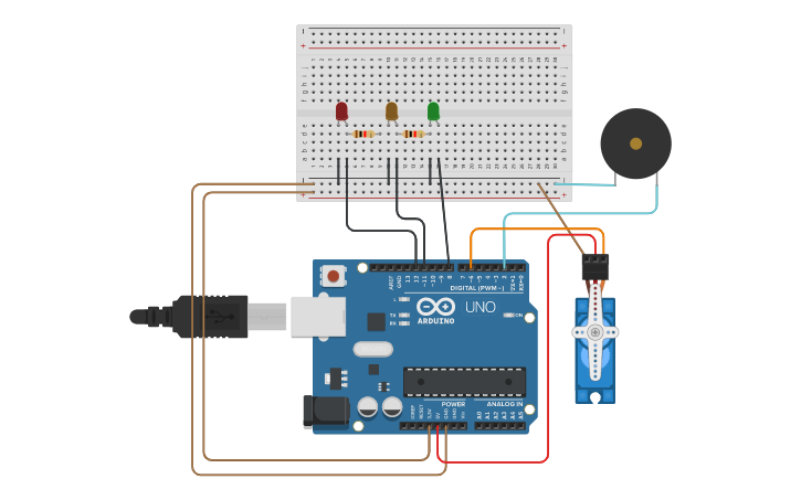 Circuit design RAILROAD CROSSING SIMULATION - Tinkercad