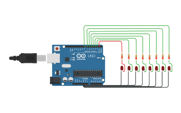 Circuit design Copy of Copy of Multiple Blinking LED - Tinkercad