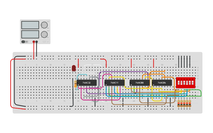 Circuit design CIRCUITO SIMPLIFICADO DE ANÁLISIS DE CIRCUITOS COMBINACIONALES | Tinkercad