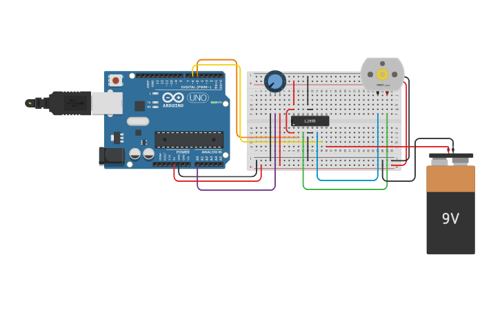 Circuit design Motor de Corriente contínua - Tinkercad