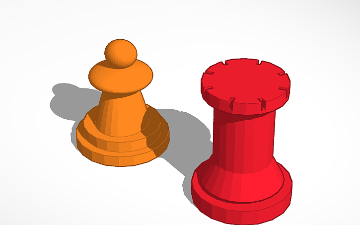 3D design Two chess Pieces(Pawn and Rook) | Tinkercad