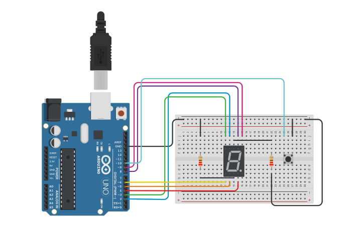Circuit design 7 Segment Display - Tinkercad