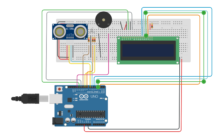Circuit design LCD,Sound,RGB,Distance sensor - Tinkercad