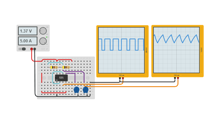 Circuit design Astable Multivibrator using 555 timer IC - Tinkercad
