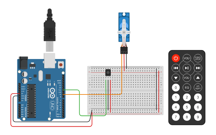 Circuit design CONTROL DE SERVOMOTOR CON IR - Tinkercad