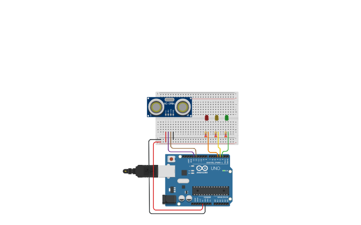 Circuit design HC-SR04 - Tinkercad