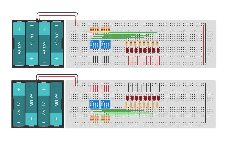 Circuit design Teclado simple Pull-up y pull-down | Tinkercad